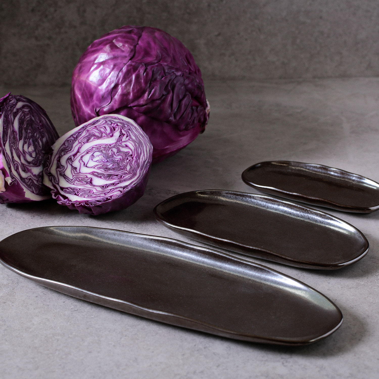 Organic Shallow Oval Platter Stoneware 9.06x4.33in Metallica