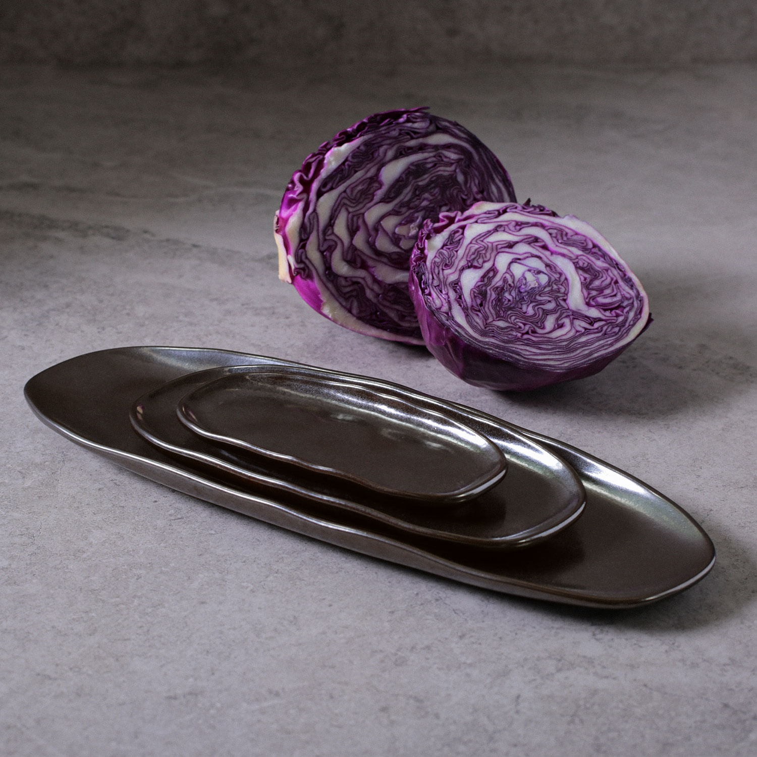 Organic Shallow Oval Platter Stoneware 9.06x4.33in Metallica